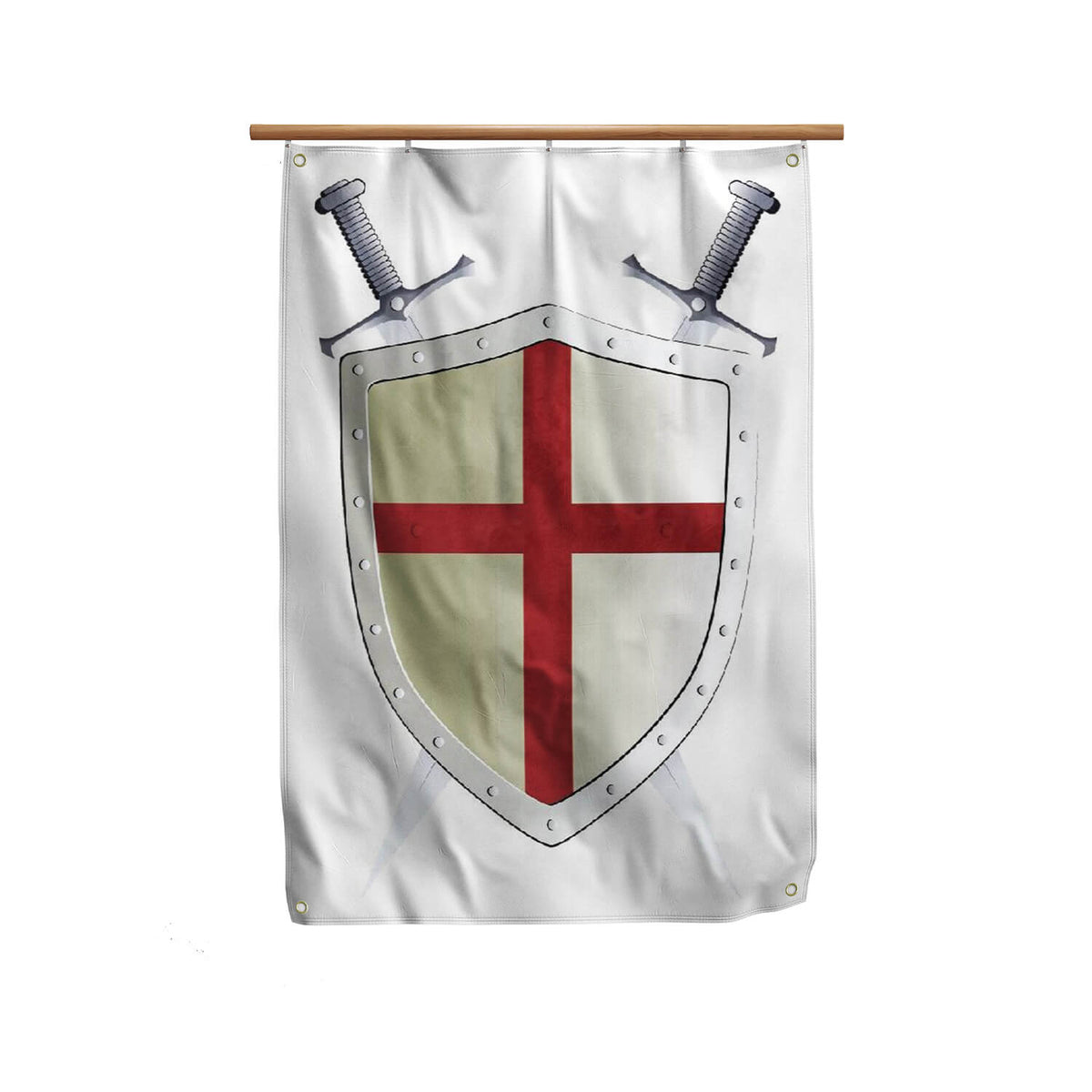 Red and White Flag with Shield | Templar Cross